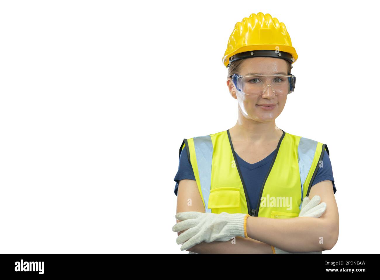 Engineer woman confident arm crossed, Lady industry worker with safety uniform isolated on white ...