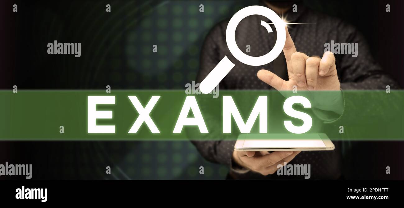 Hand writing sign Exams. Business idea test of a specified kind to ...