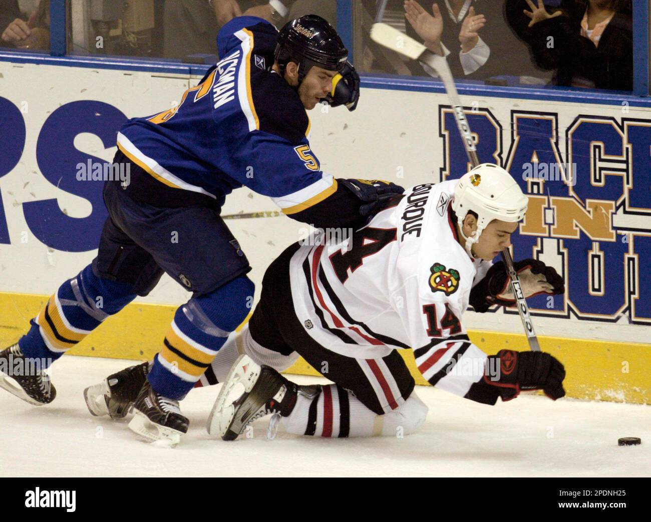 St. Louis Blues' Christian Backman of Sweden drives Chicago Blackhawks ...