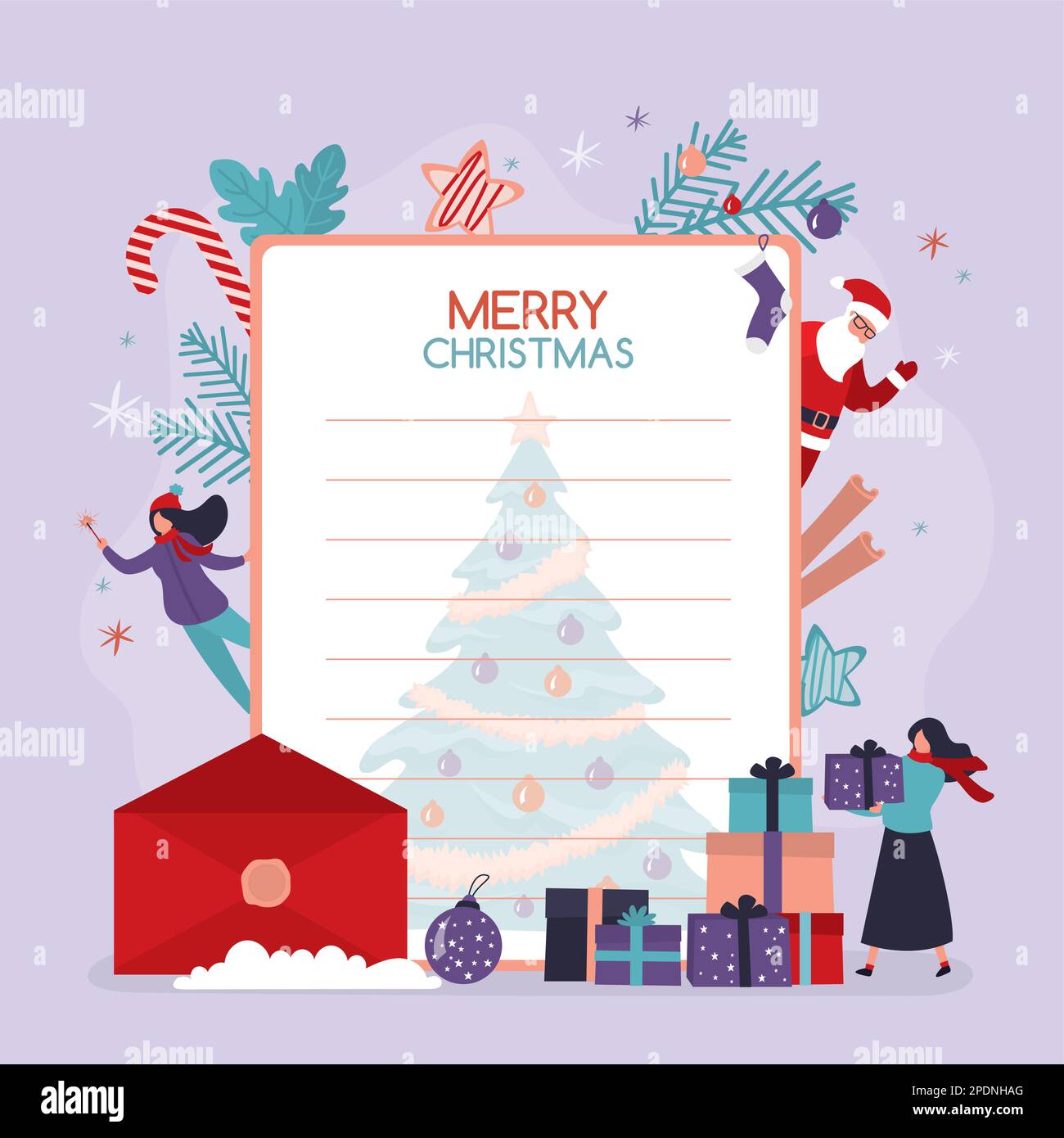 Xmas greeting card with traditional tree silhouette. Merry christmas ...