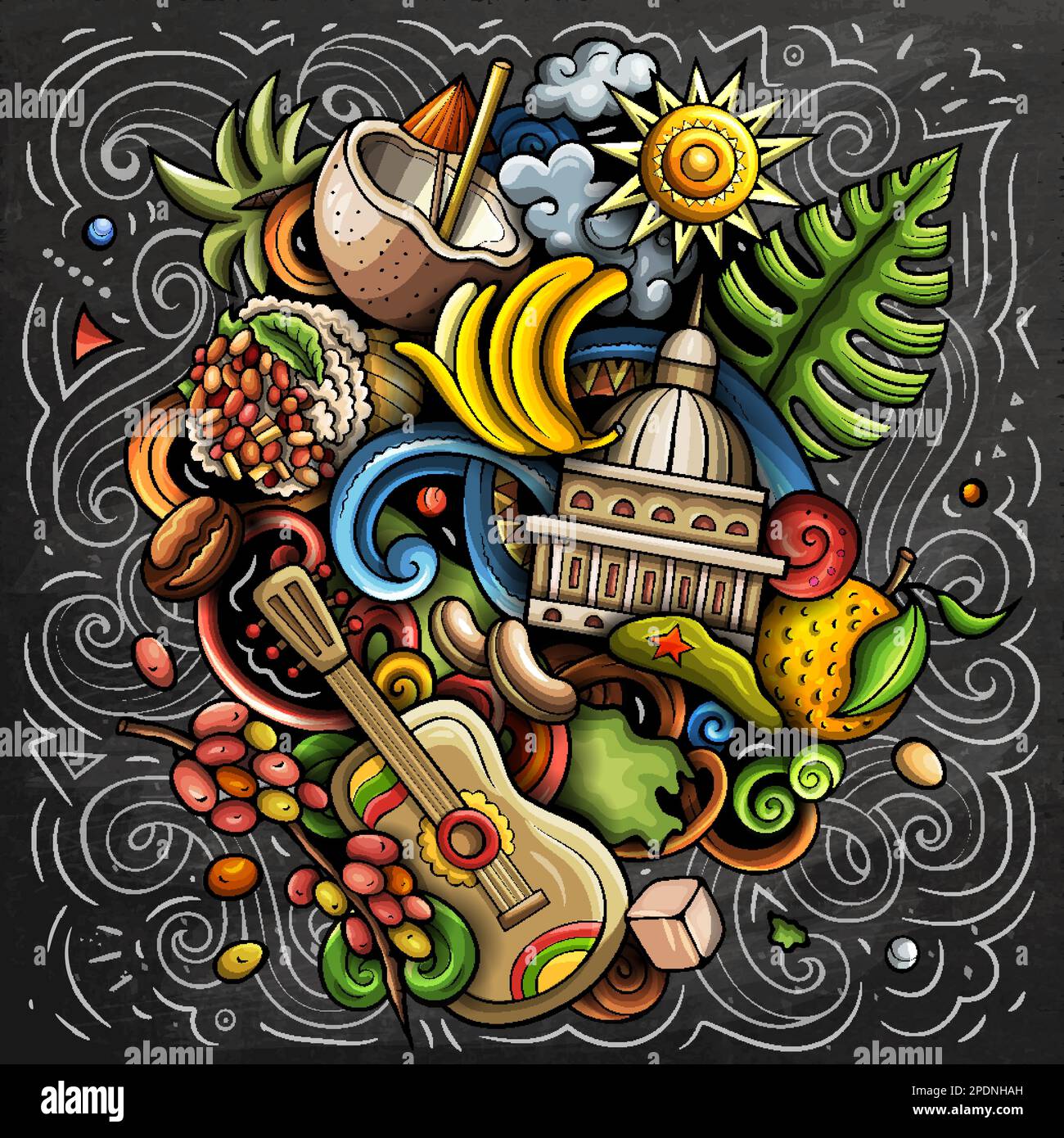 Cuba cartoon doodle illustration. Funny Cuban design. Creative vector ...