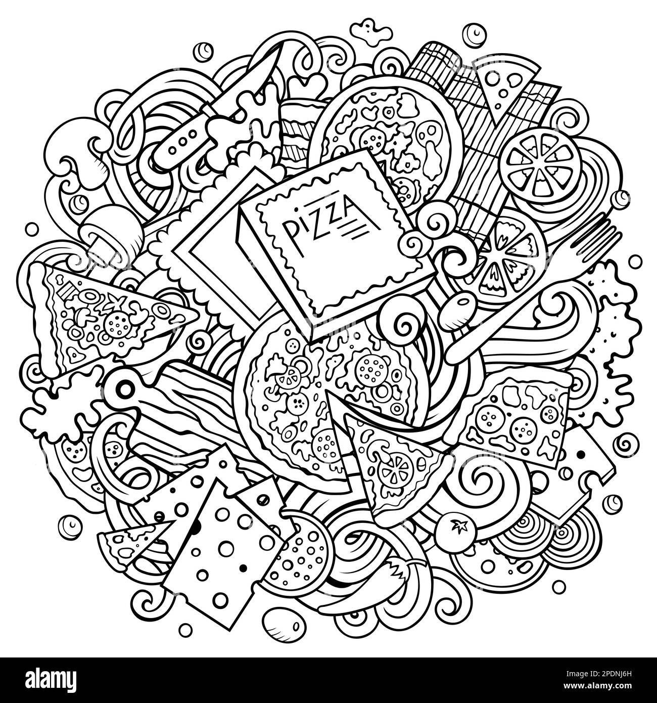 Pizza cartoon doodle illustration. Funny creative vector background ...