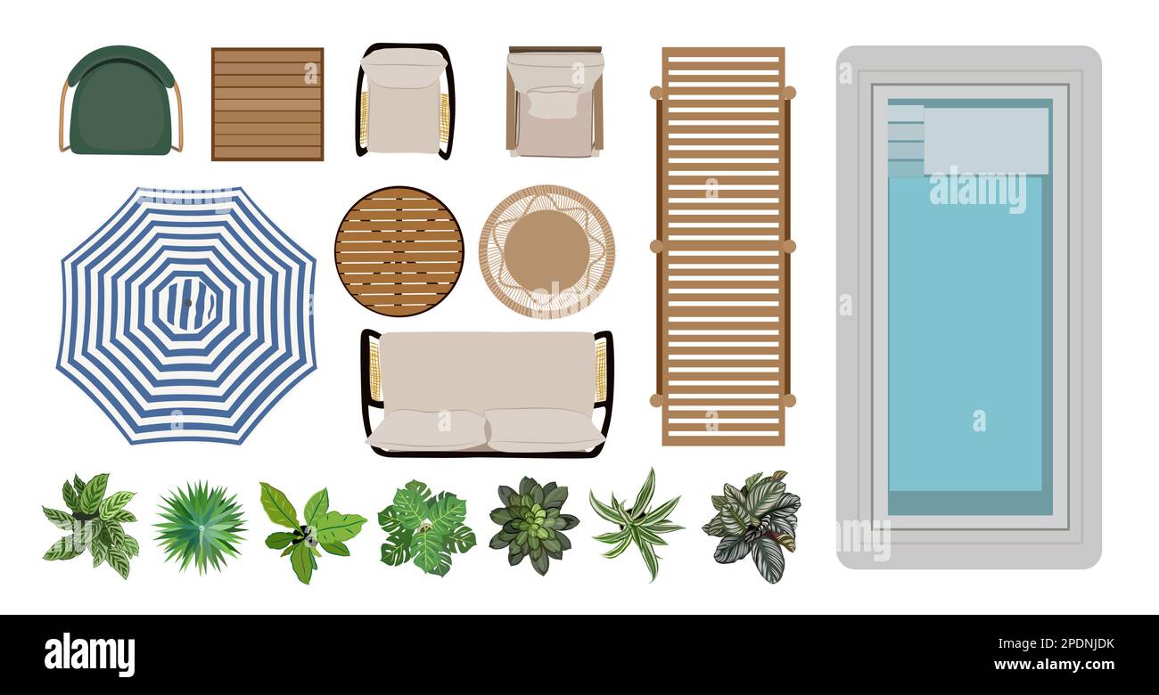 Outdoor furniture top view icons vector set Stock Vector Image & Art ...