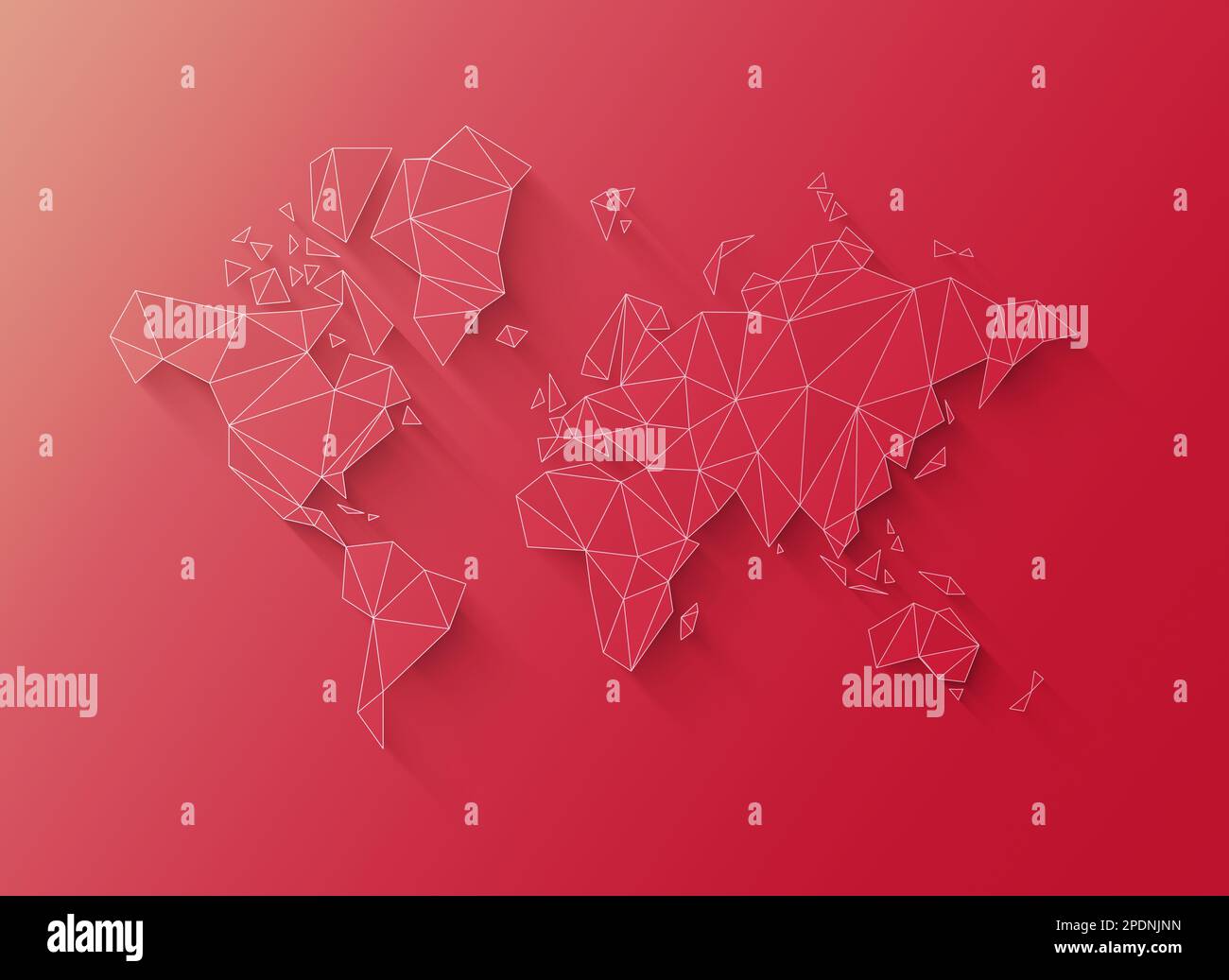 World map shape made of polygons. 3D illustration isolated on a pink ...