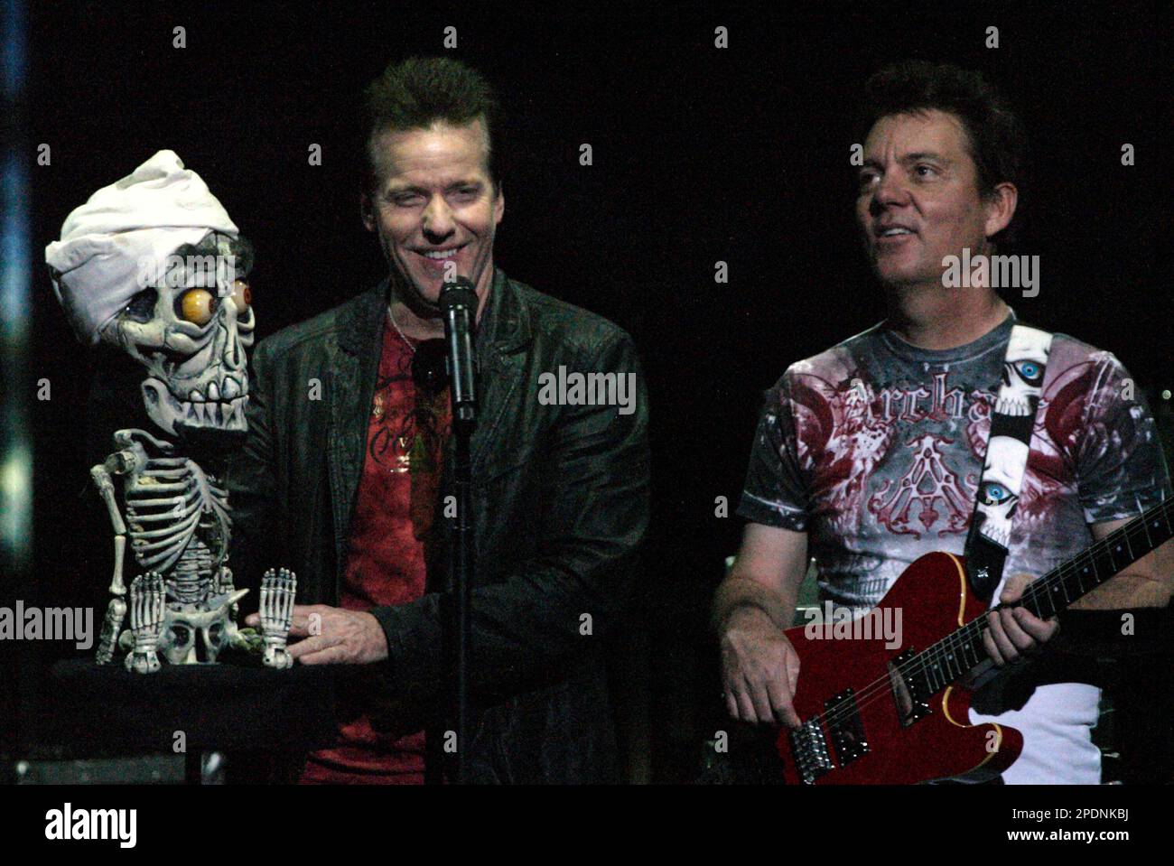 (l-r) 'Achmed the Dead Terrorist', Jeff Dunham and 'Guitar Guy' Brian ...