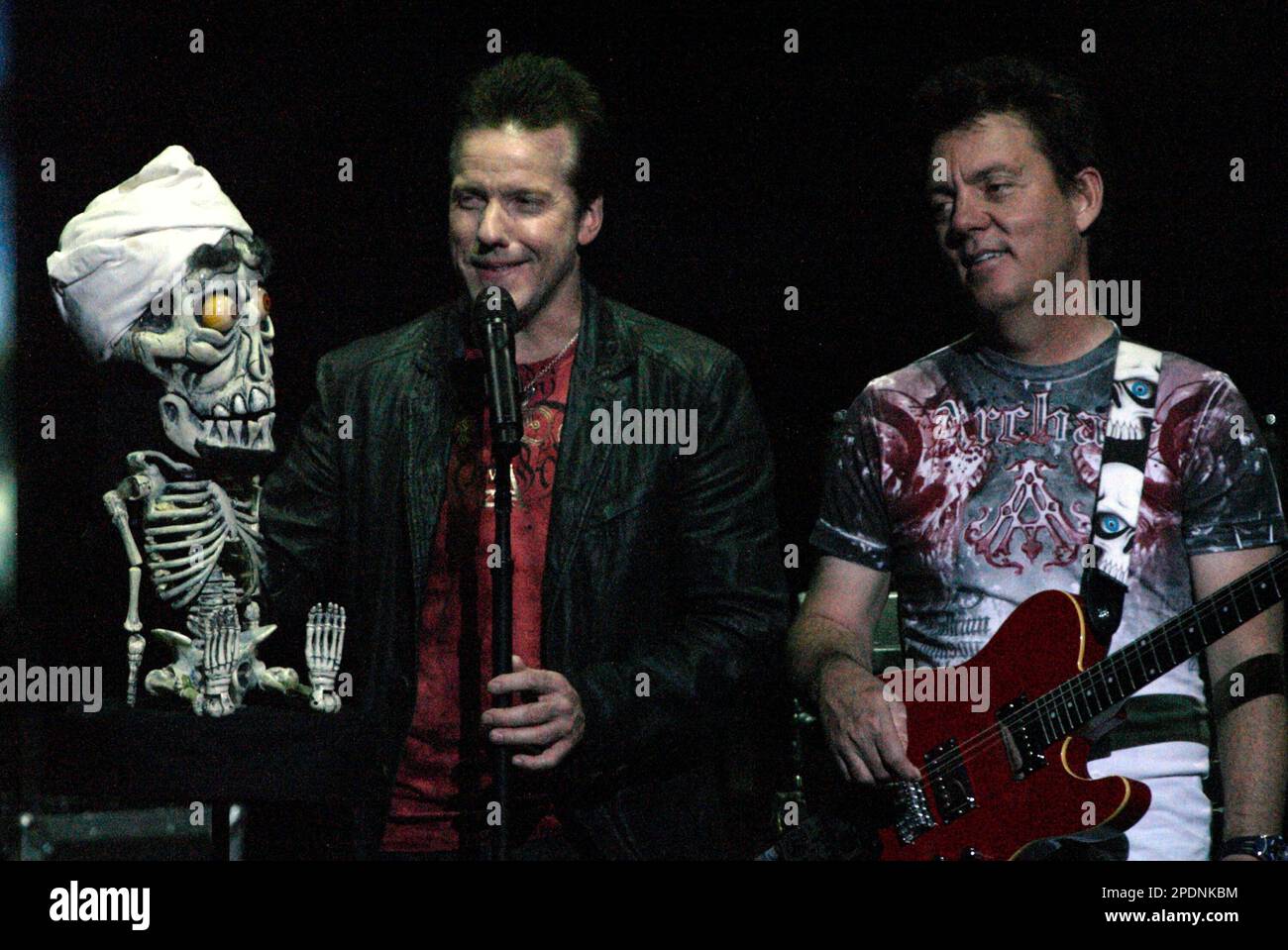 (l-r) 'Achmed the Dead Terrorist', Jeff Dunham and 'Guitar Guy' Brian ...