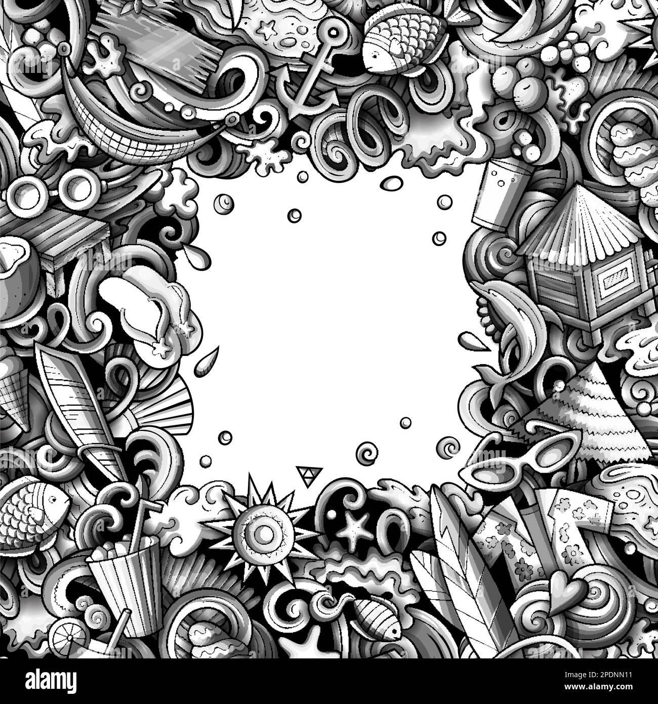 Summer beach cartoon vector doodles frame. Summertime border design ...