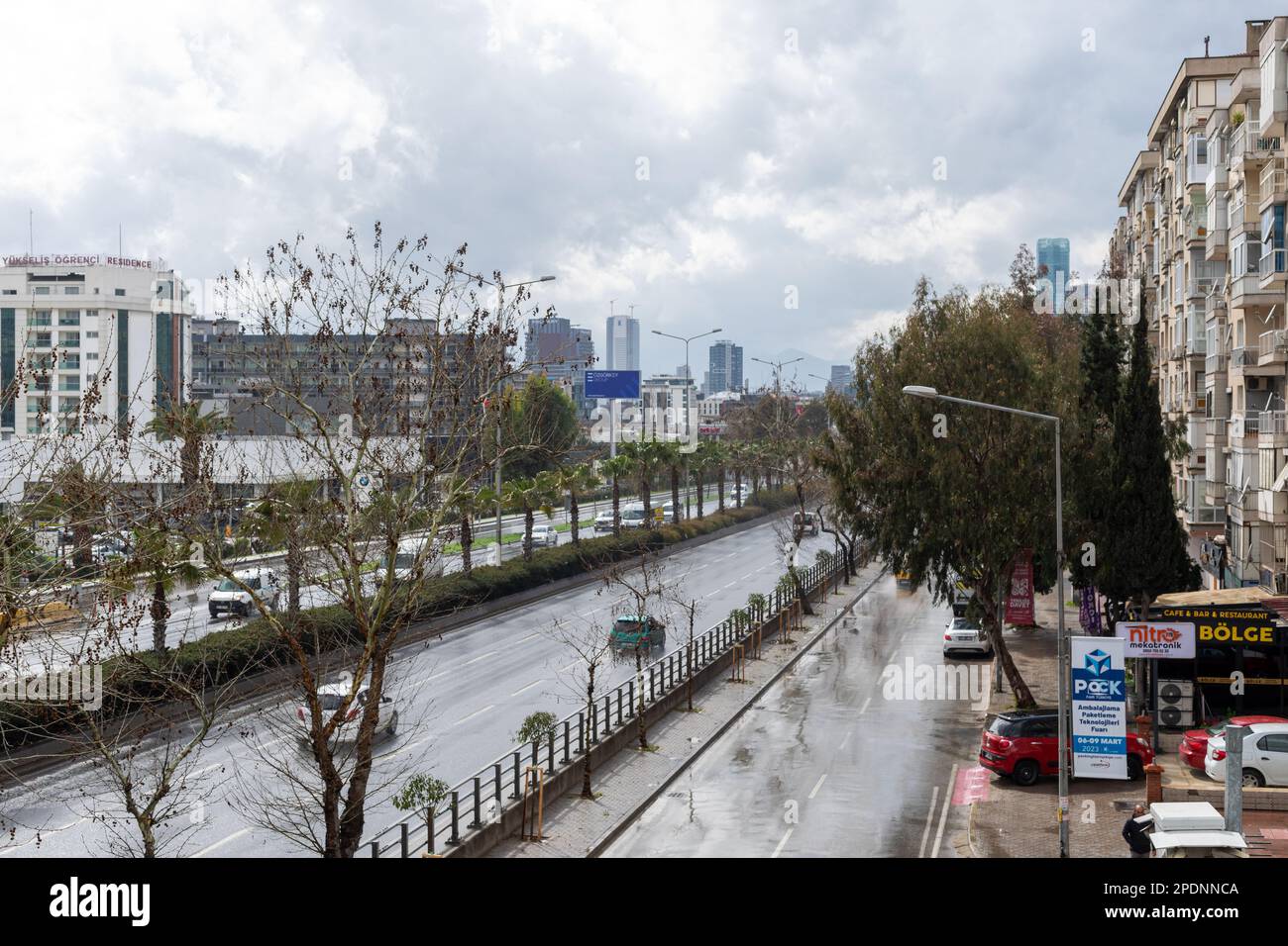 Bornova, Izmir - Turkey- 02-13-2023: The traffic road in front of Bolge ...