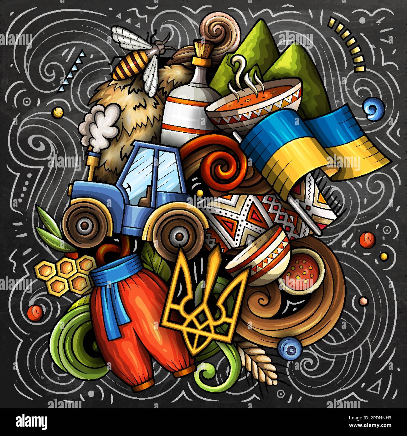 Ukraine cartoon doodle illustration. Funny Ukrainian design. Creative ...