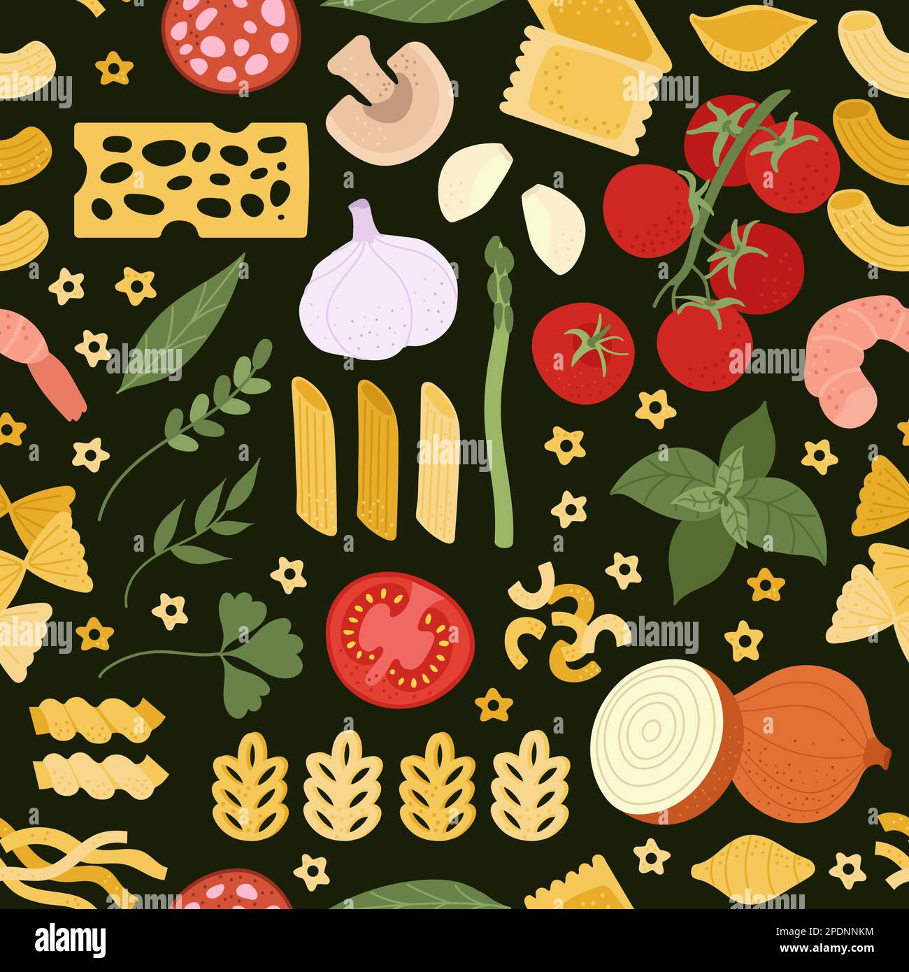 Italian pasta pattern. Gourmet italian cooking ingredients, spaghetti ...