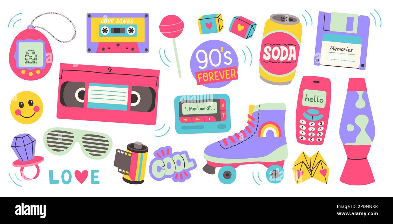 Classic 80s 90s elements in modern style flat, line style. Hand drawn ...