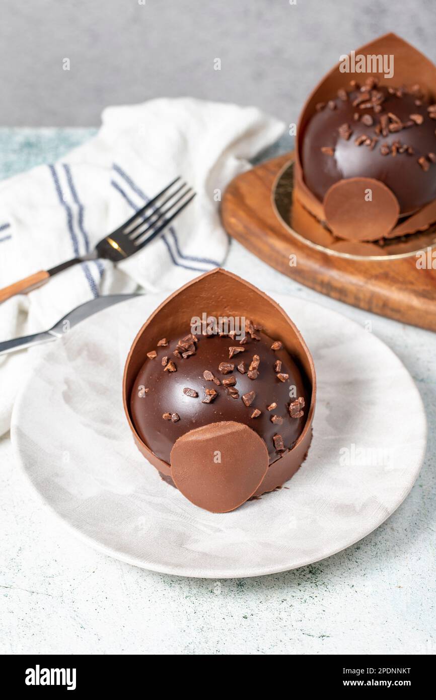 Chocolate cake. Bakery desserts. Delicious round portion cake with ...