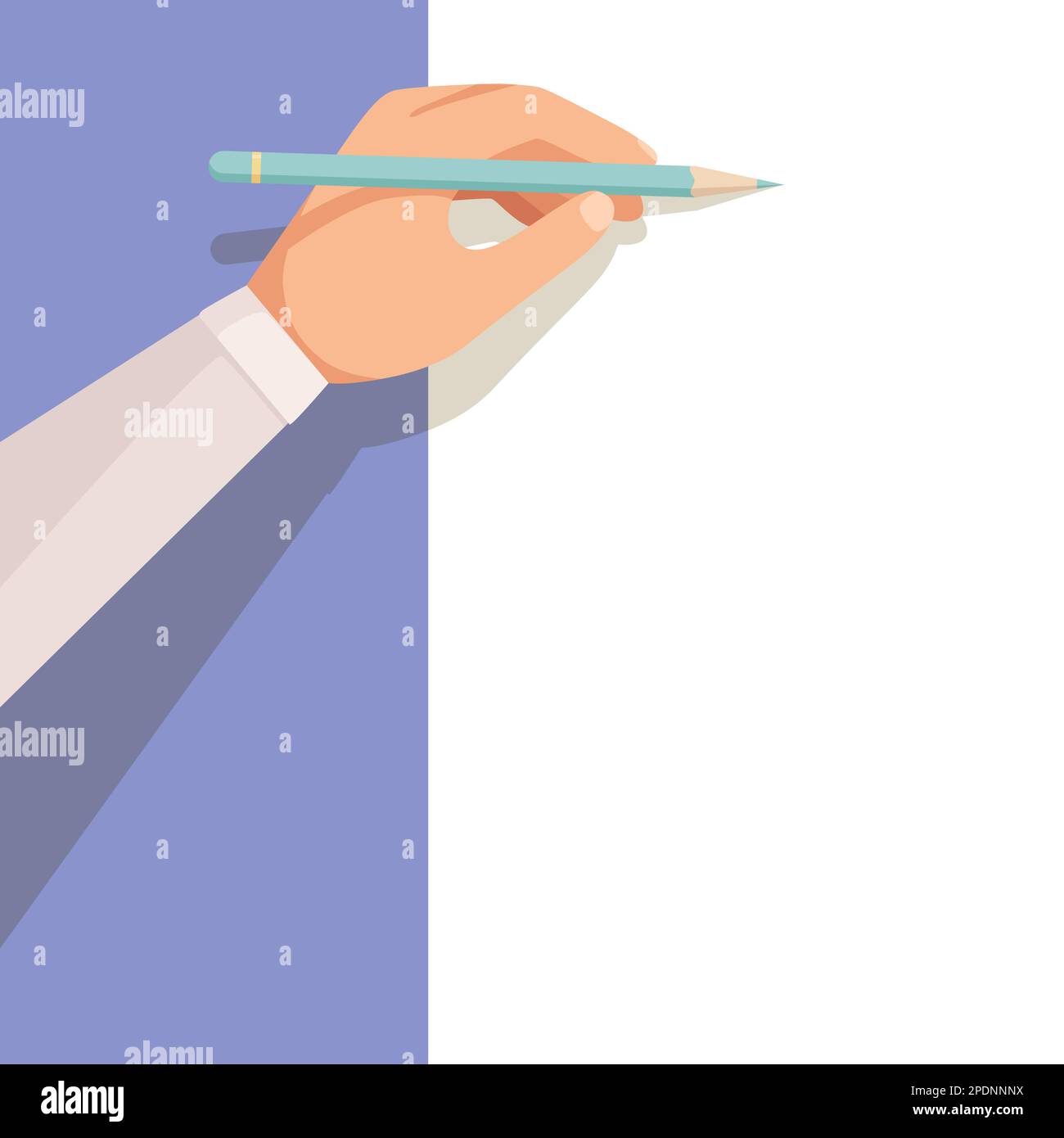 Hand with pencil. man holding pen and writing title. vector template ...