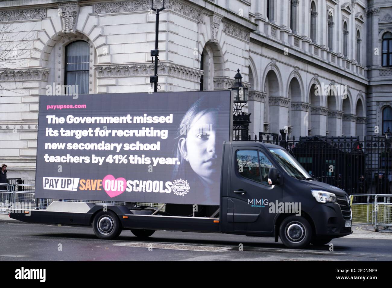 A convoy of advertising vans in Westminster, central London, as the ...