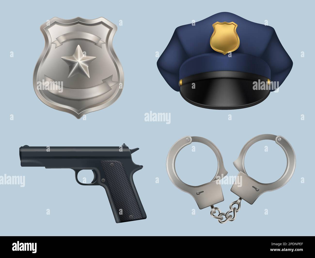 Police items. Realistic equipment from police station decent vector ...