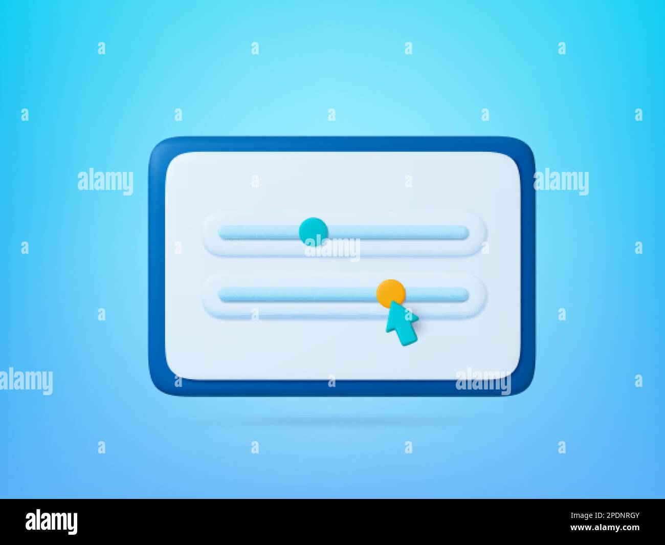 Sound equalizer on screen, 3d tablet or monitor. Arrow moves indicators ...
