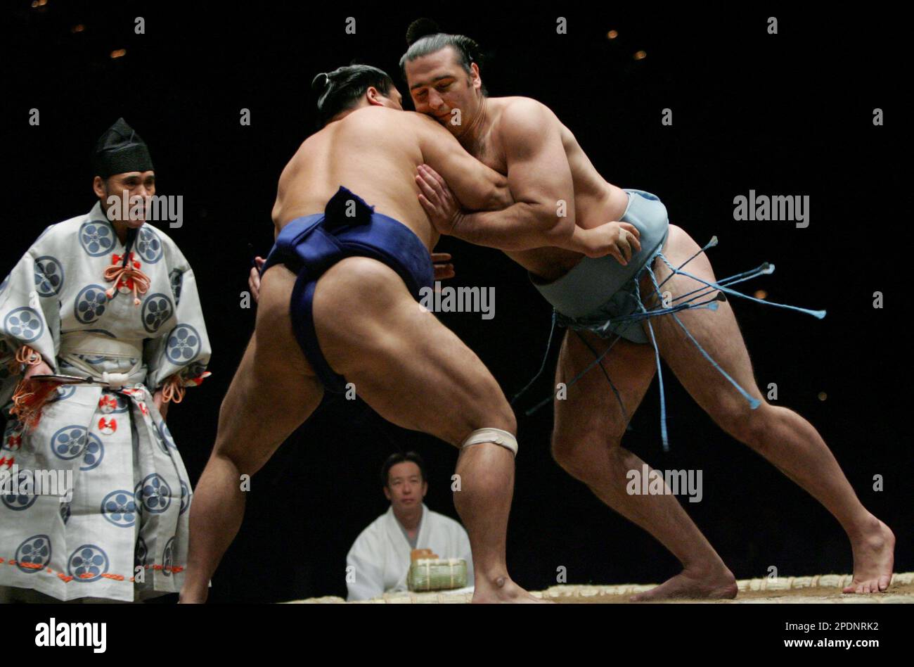 Sumo wrestler Kotooshu, right, of the sekiwake rank from Bulgaria ...