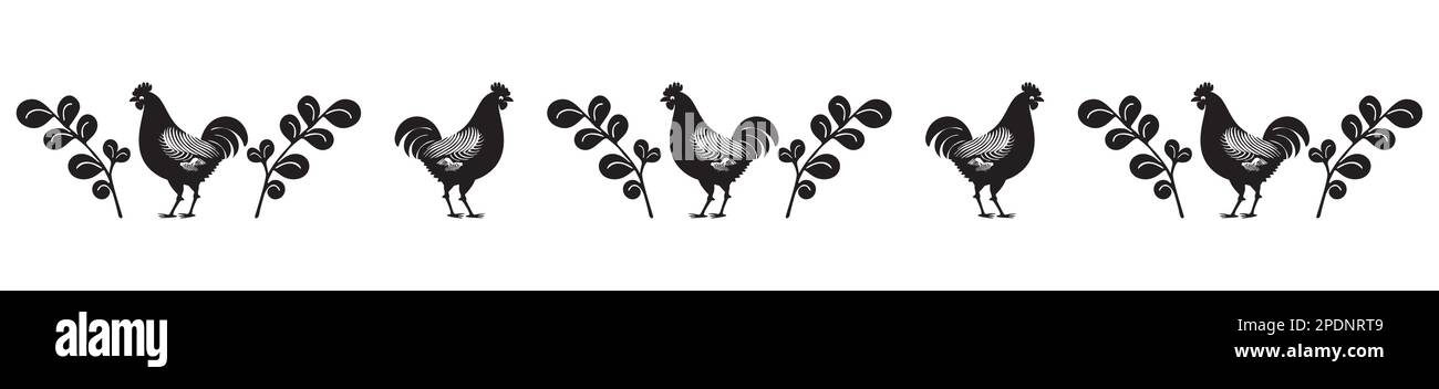 Monochrome bird bordure, edging of wildlife trim for botanical linear ...