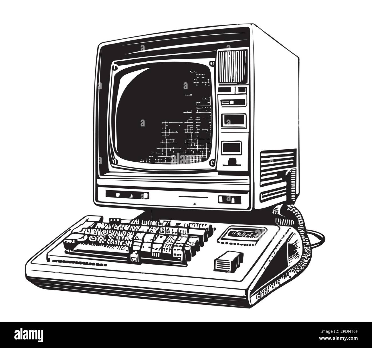 Computer retro hand drawn sketch illustration Computer technology Stock ... Computer retro hand drawn sketch illustration Computer technology Stock ...