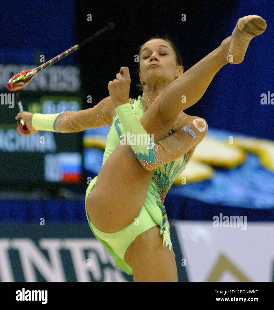 Russia's Irina Tchachina loses her club during the individual all-round final competition during ...