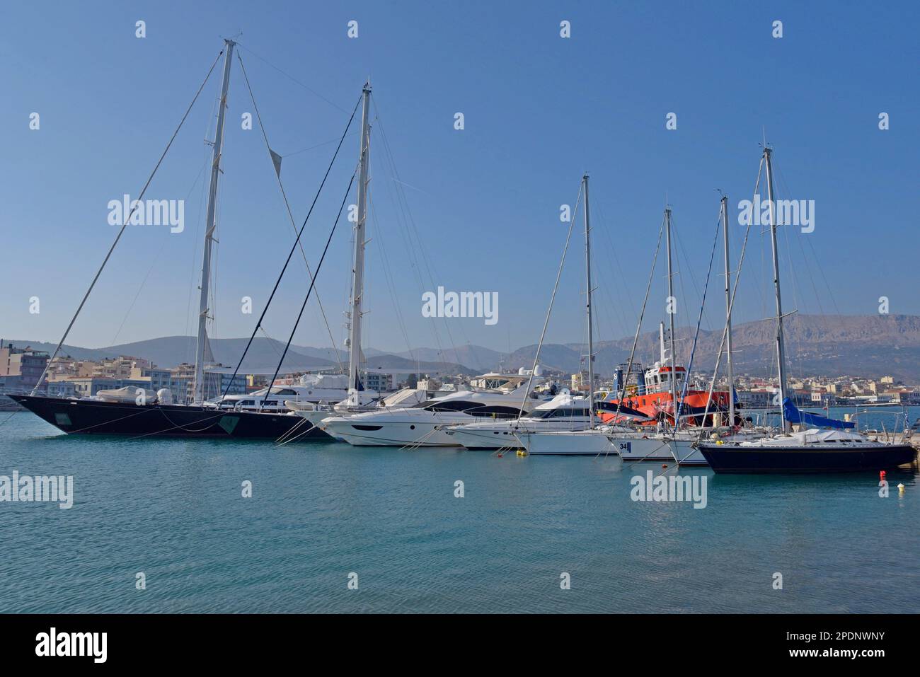 Pleasure yachts moored in the harbour of Chios port, island of Chios ...