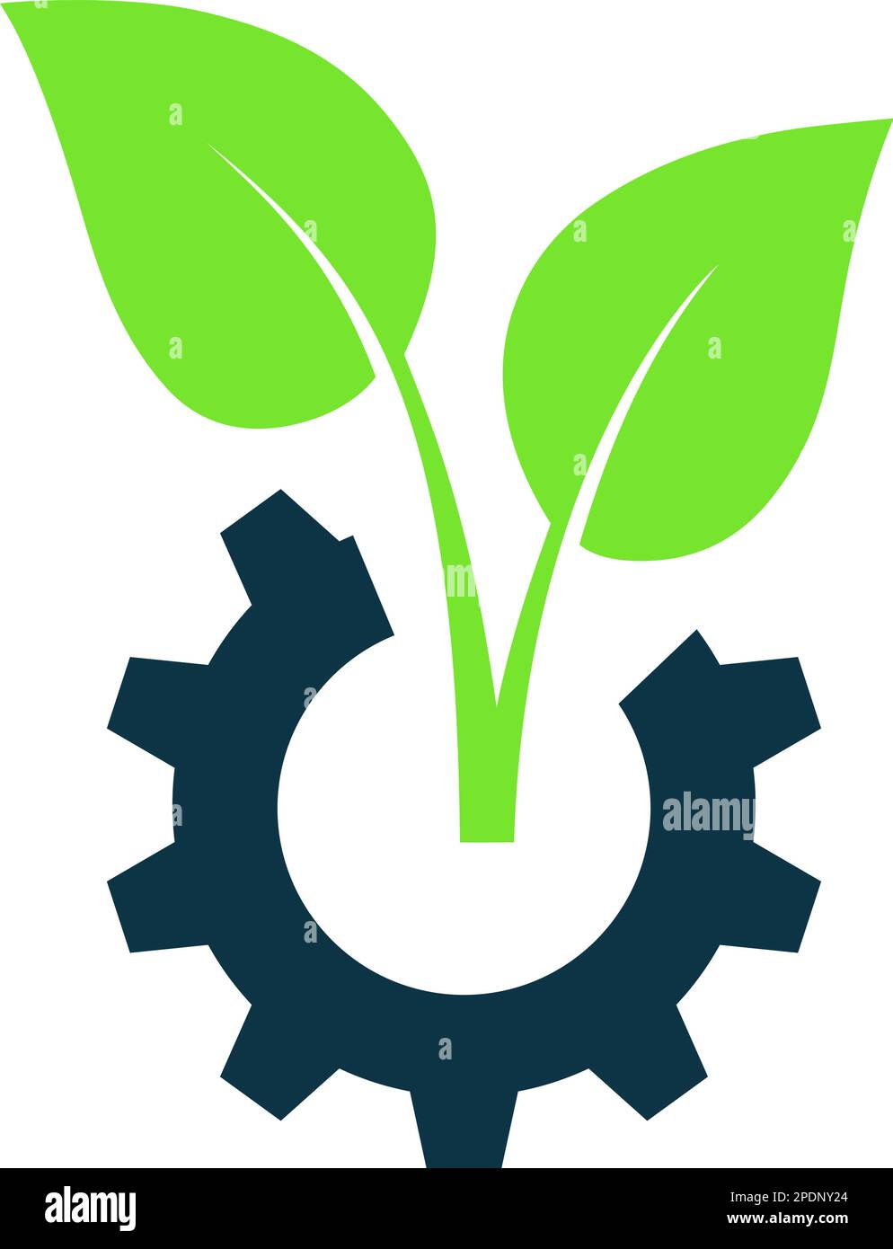 Icon of a sprouting plant in the cogwheel as an eco industry concept ...
