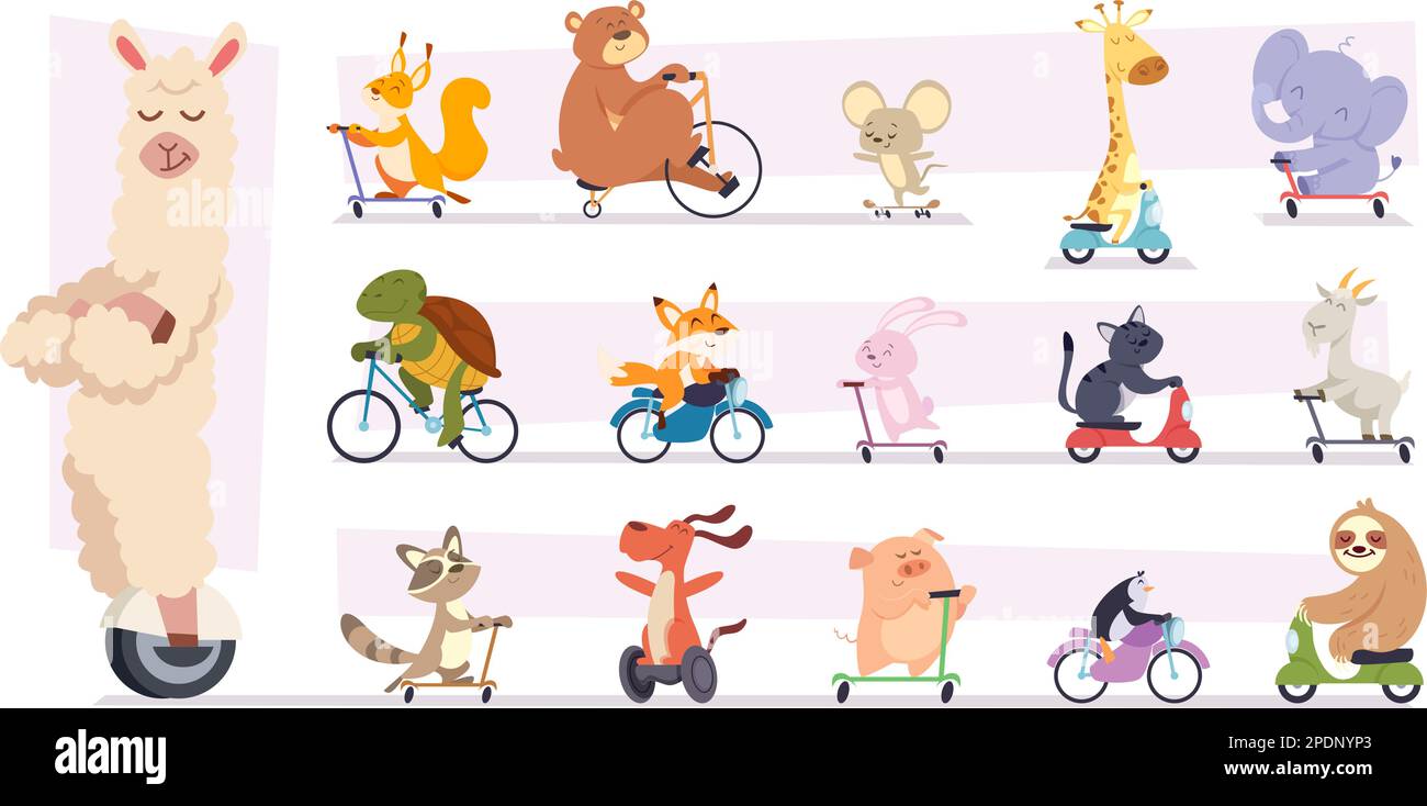 Animals riding. Cartoon mascots wild animals riders various vehicles ...