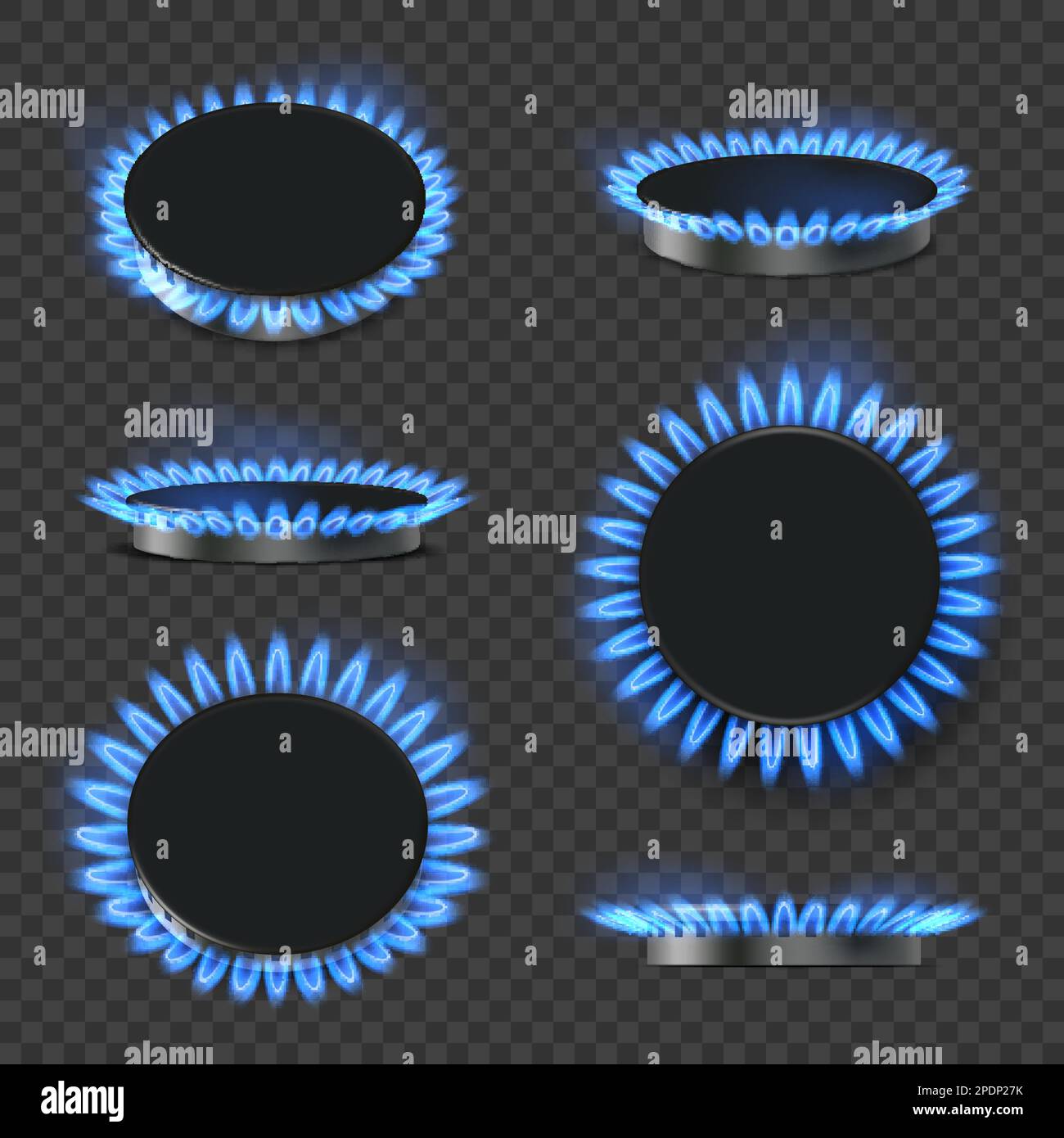 Gas oven. Realistic blue flame decent vector kitchen stove for cooking ...