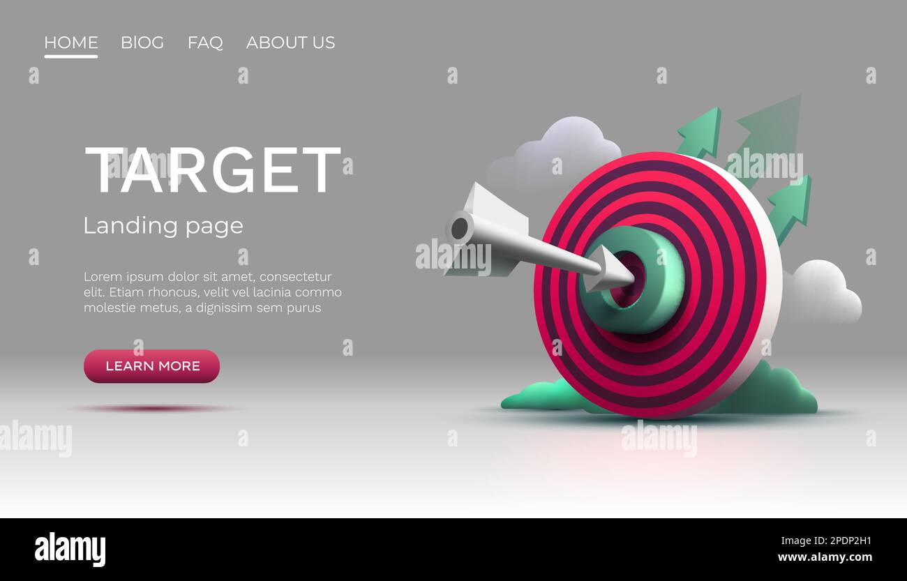 Target landing page, banner business 3d icon. Vector illustration Stock ...
