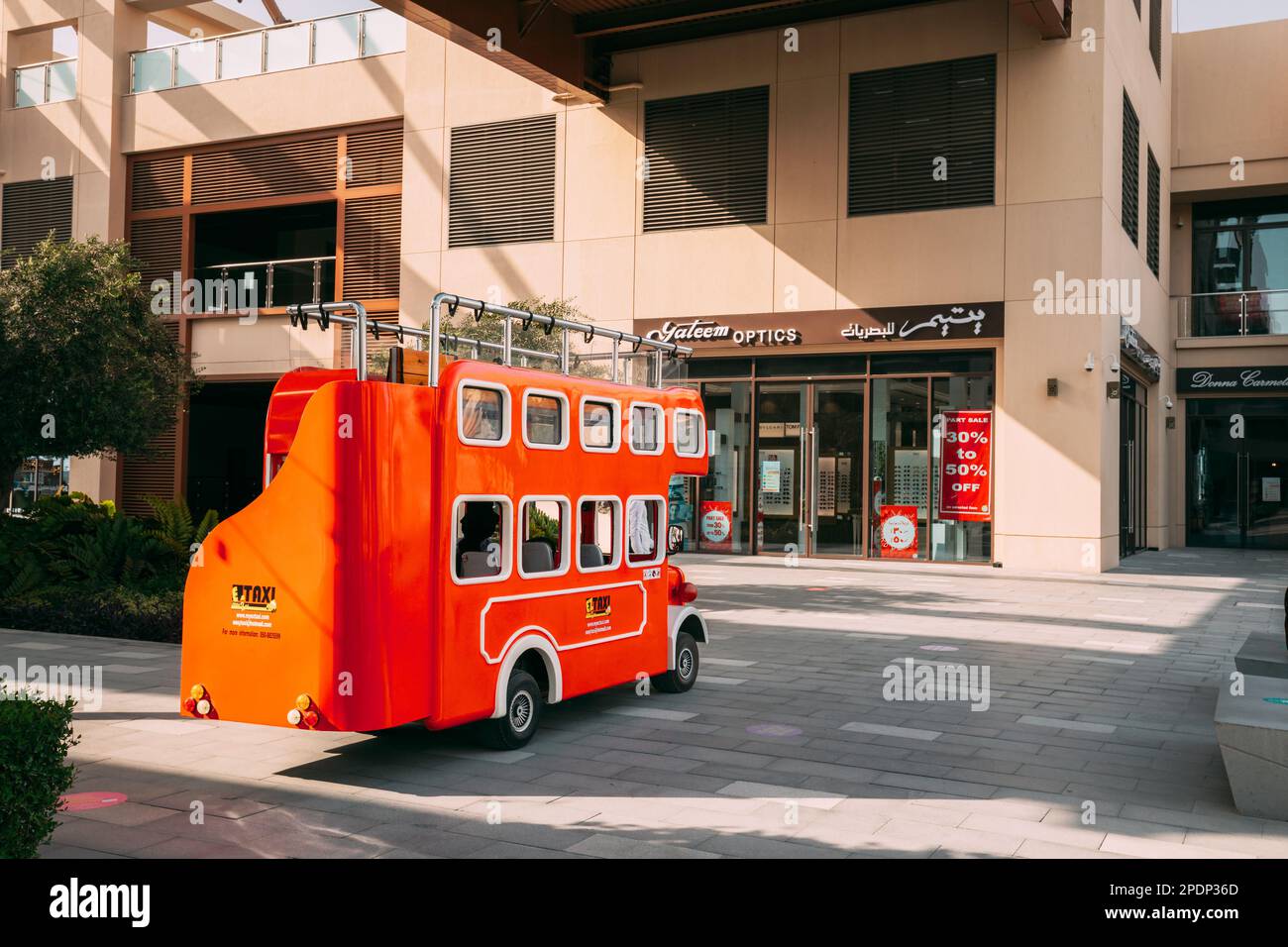 Dubai, UAE, United Arab Emirates - May 25, 2021: Red touristic bus for ...