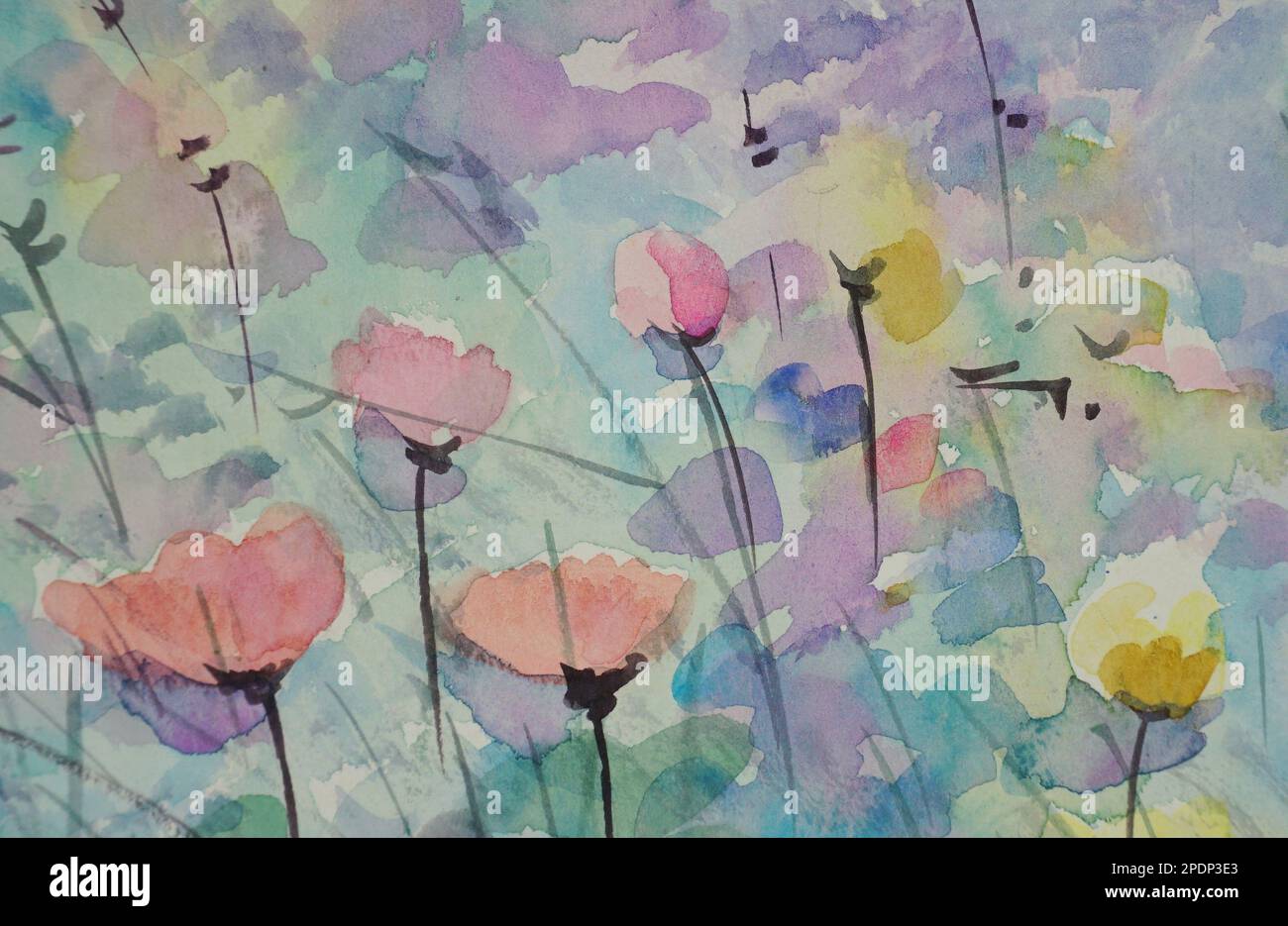 brush stroke painting Abstract flower watercolor Background Stock Photo ...