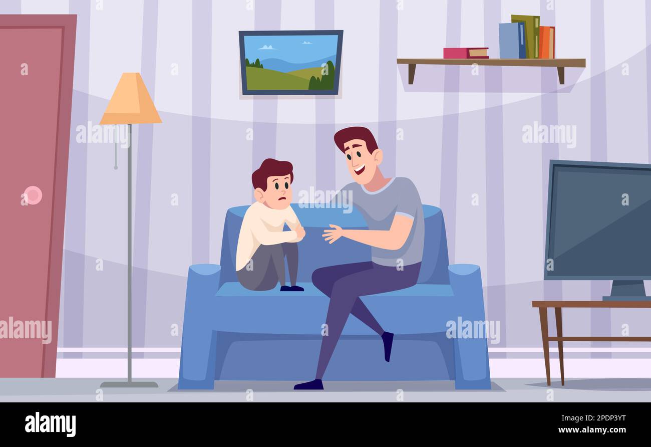 Family dialog. Parents talking with kids exact vector cartoon ...