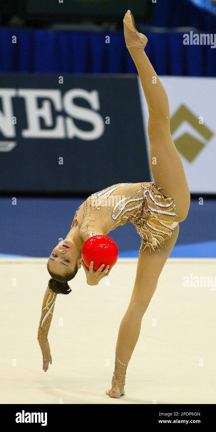 Ukraine's Anna Bessonova performs with ball during the 27th World ...