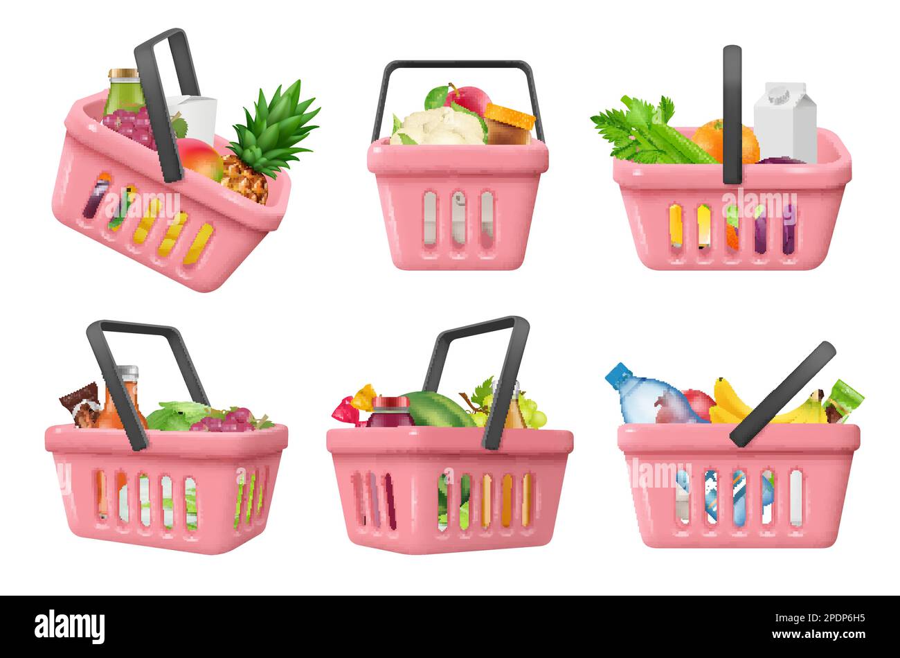 Shopping basket with products. Grocery food in store basket decent ...