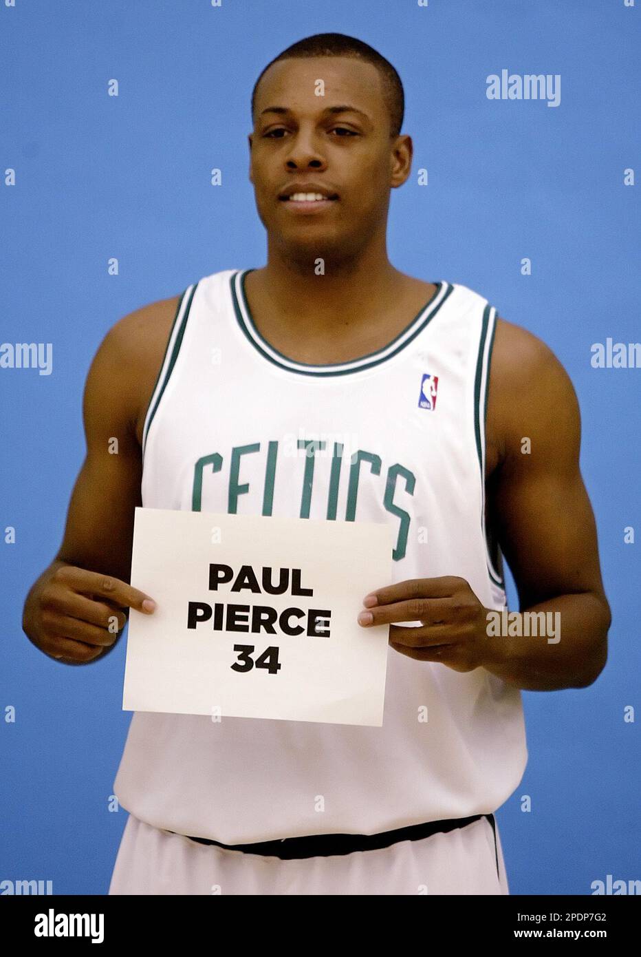 Boston Celtics guard Paul Pierce has his picture taken in front of a ...