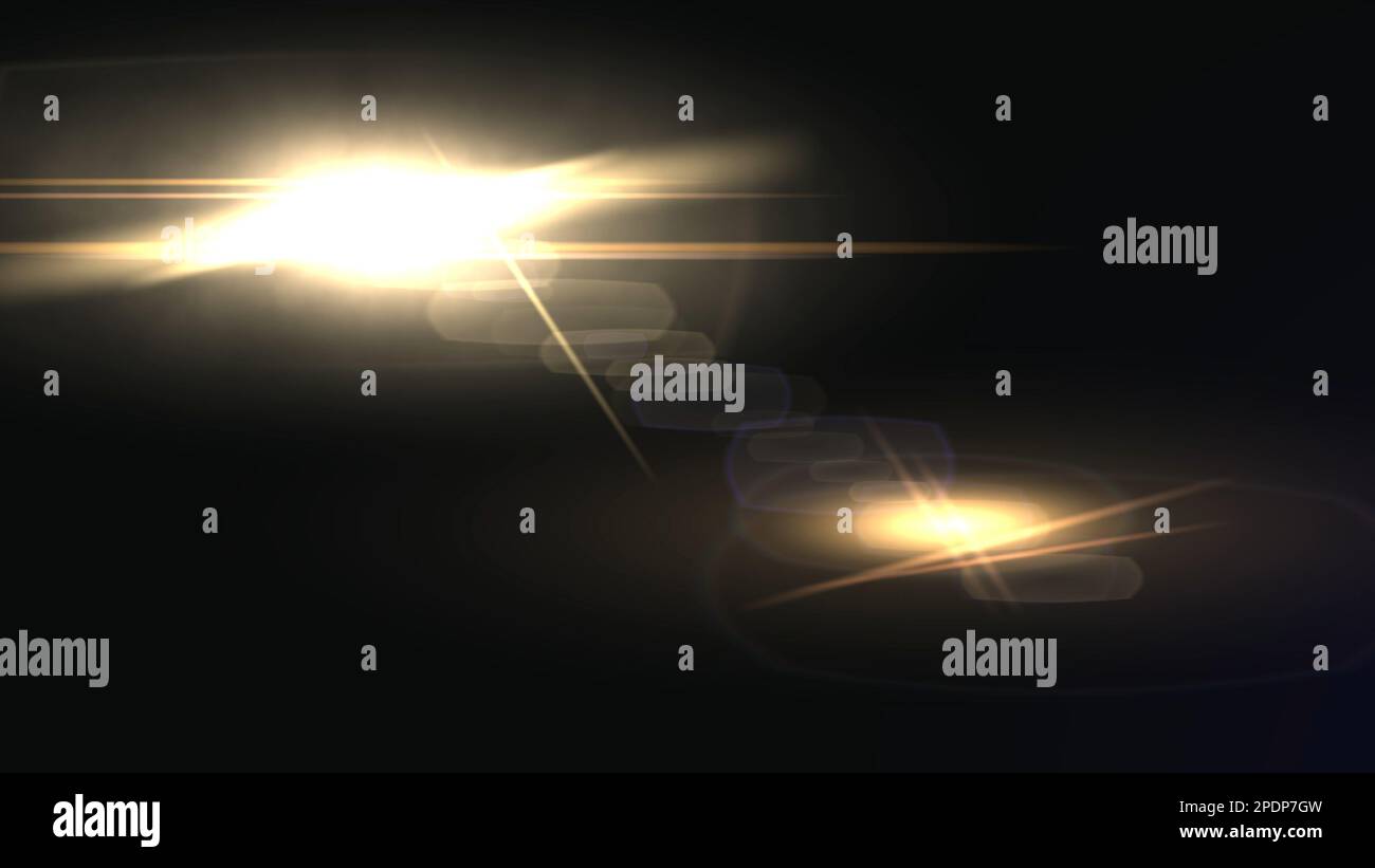 Lens flare sun in dark background. 2D layout illustration Stock Photo ...