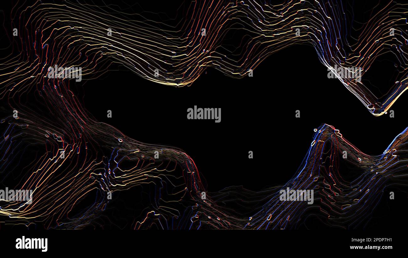 Outline contour gradient in black background. 2D layout illustration ...