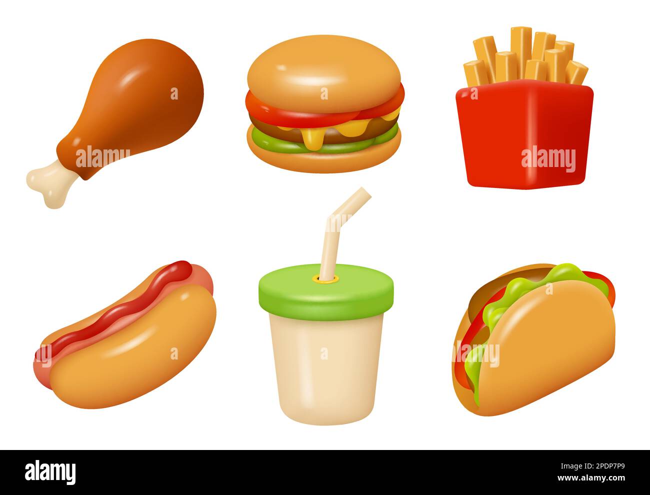 Fast food icons. Burger taco french fries cold drinks coffee street ...