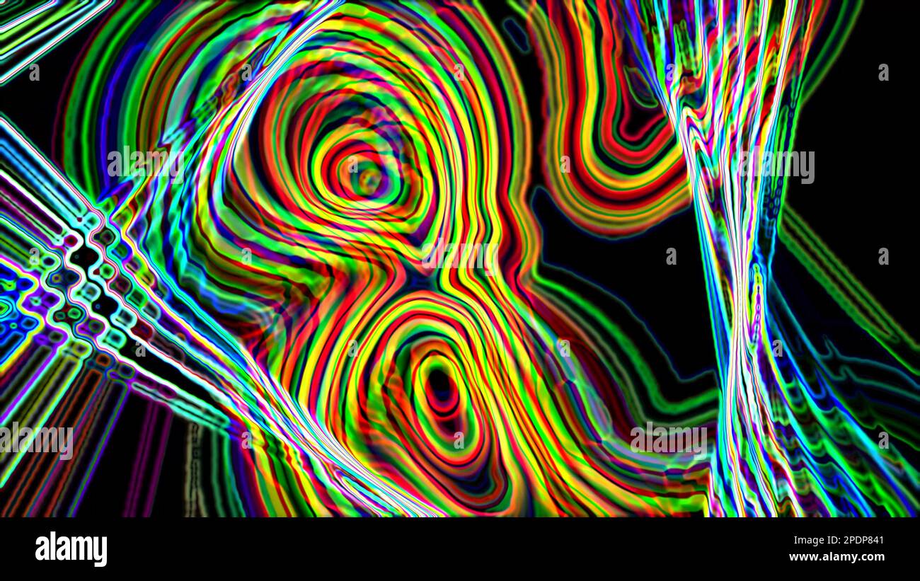 Colorful stripes contour background in dark. 2D layout illustration ...