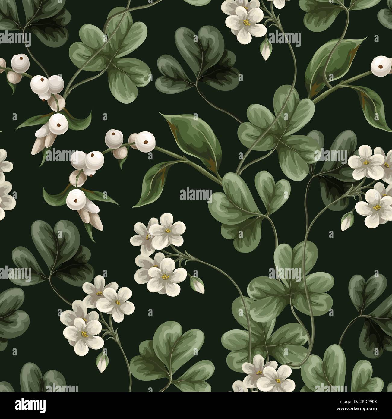 Seamless pattern with white flowers and leaves. Botanical illustration ...