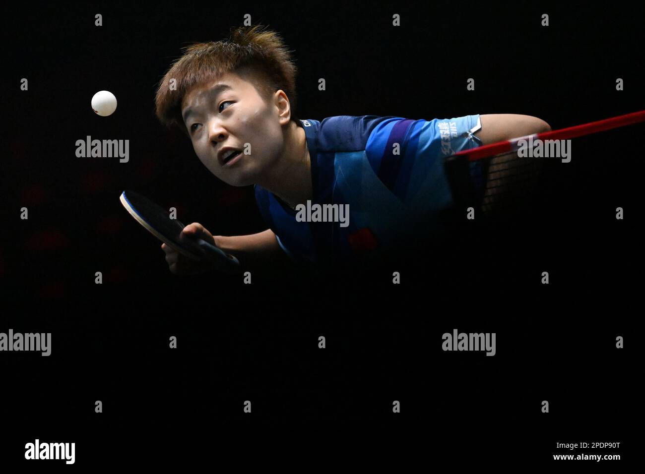 Singapore. 15th Mar, 2023. Zhang Rui of China serves during the women's ...