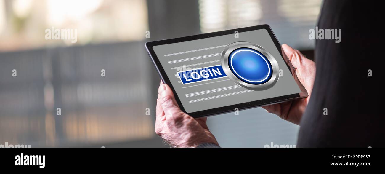 Tablet screen displaying a login concept Stock Photo - Alamy