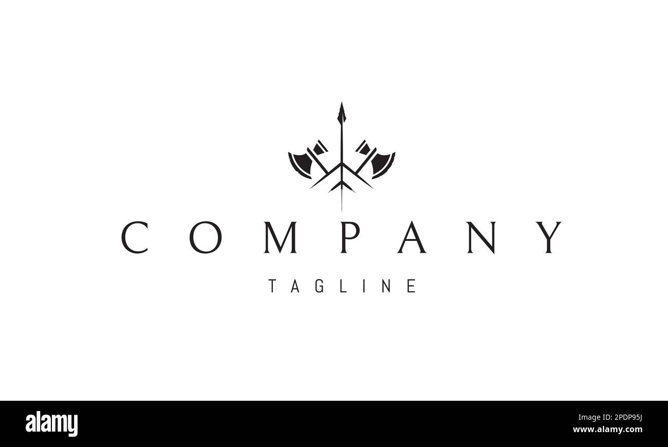 Vector logo on which an abstract image of two crossed axes and a spear ...