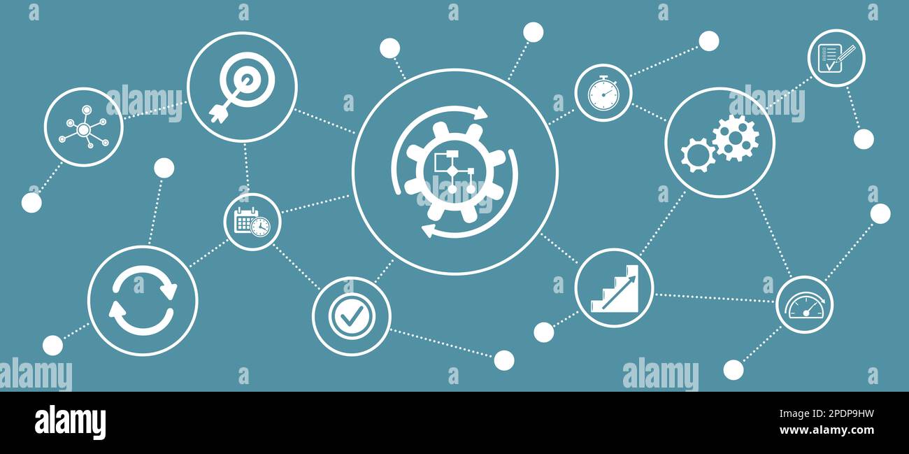 Concept of workflow with connected icons Stock Photo - Alamy