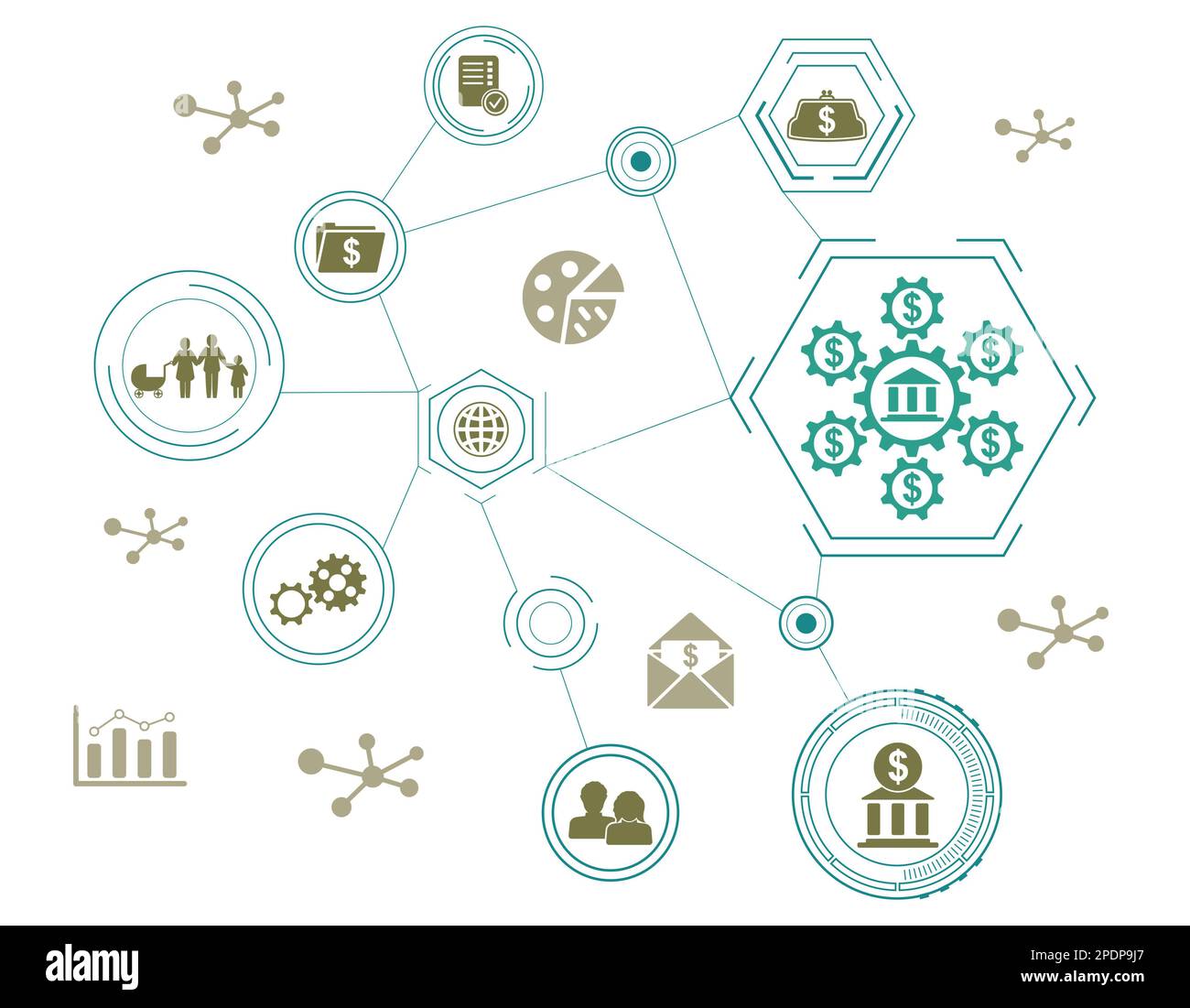 Concept of government aid with connected icons Stock Photo - Alamy