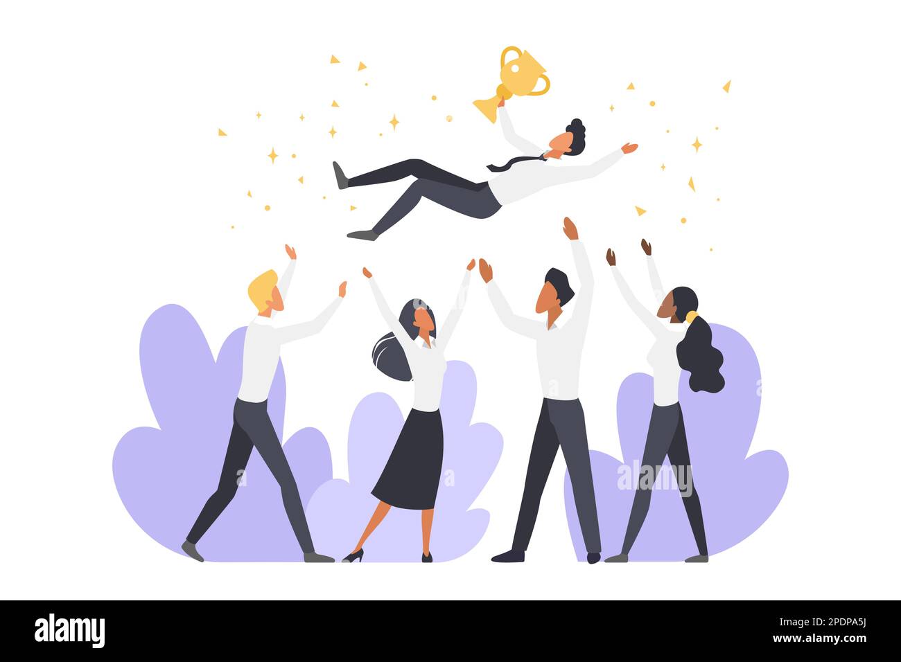 Happy business people toss winner vector illustration. Cartoon office ...