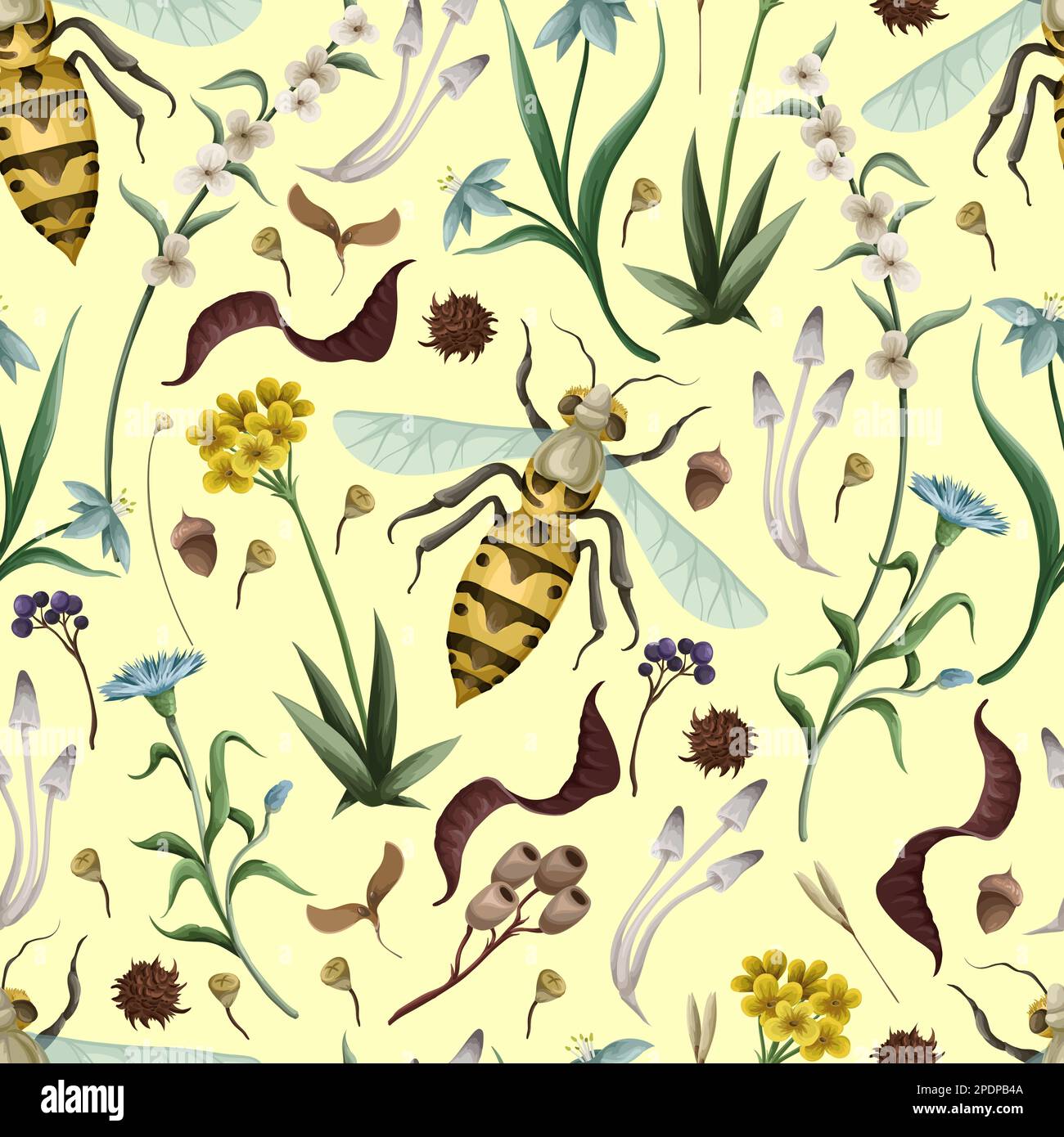 Seamless pattern with wasp and florals. Vector Stock Vector Image & Art ...