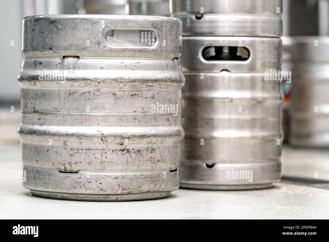 stainless steel beer barrel in the brewery Stock Photo - Alamy