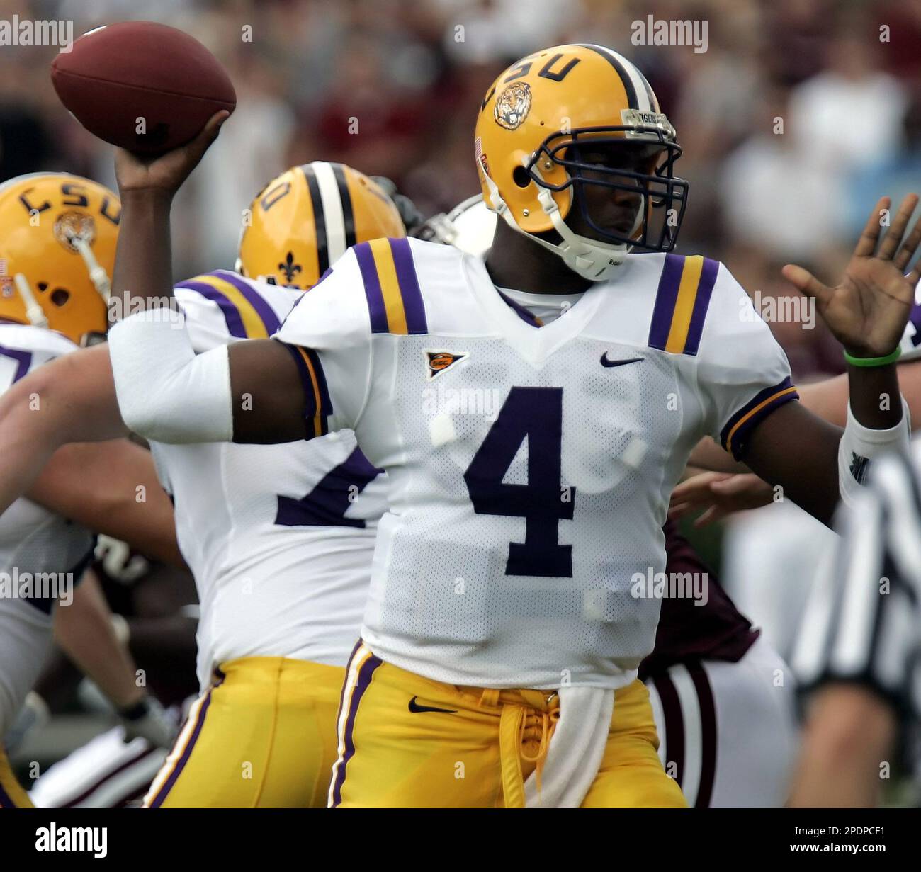 Louisiana State quarterback JaMarcus Russell looks to pass in the ...
