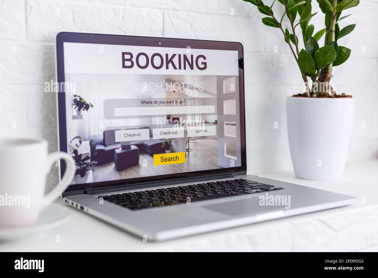 computer laptop with hotel booking screen on table in room Stock Photo ...